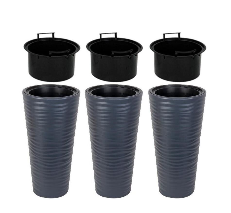 Omnipazar SO-KVT3 Kumsal Vazo Saksı Takımı 128 Litre Antrasit 3 Adet ve ...